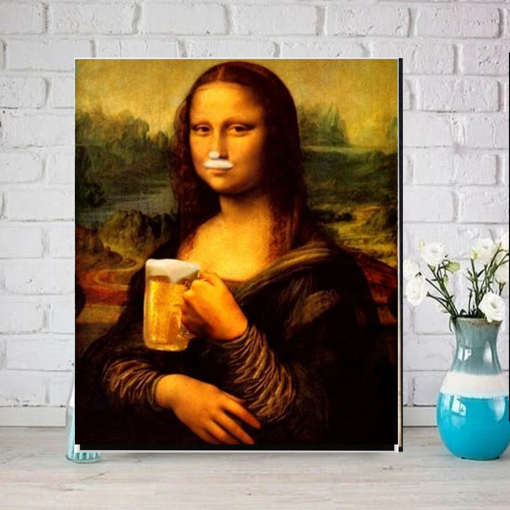 Mona Lisa Drinkin Beer ,png Printable Original Oil Painting Portrait ...