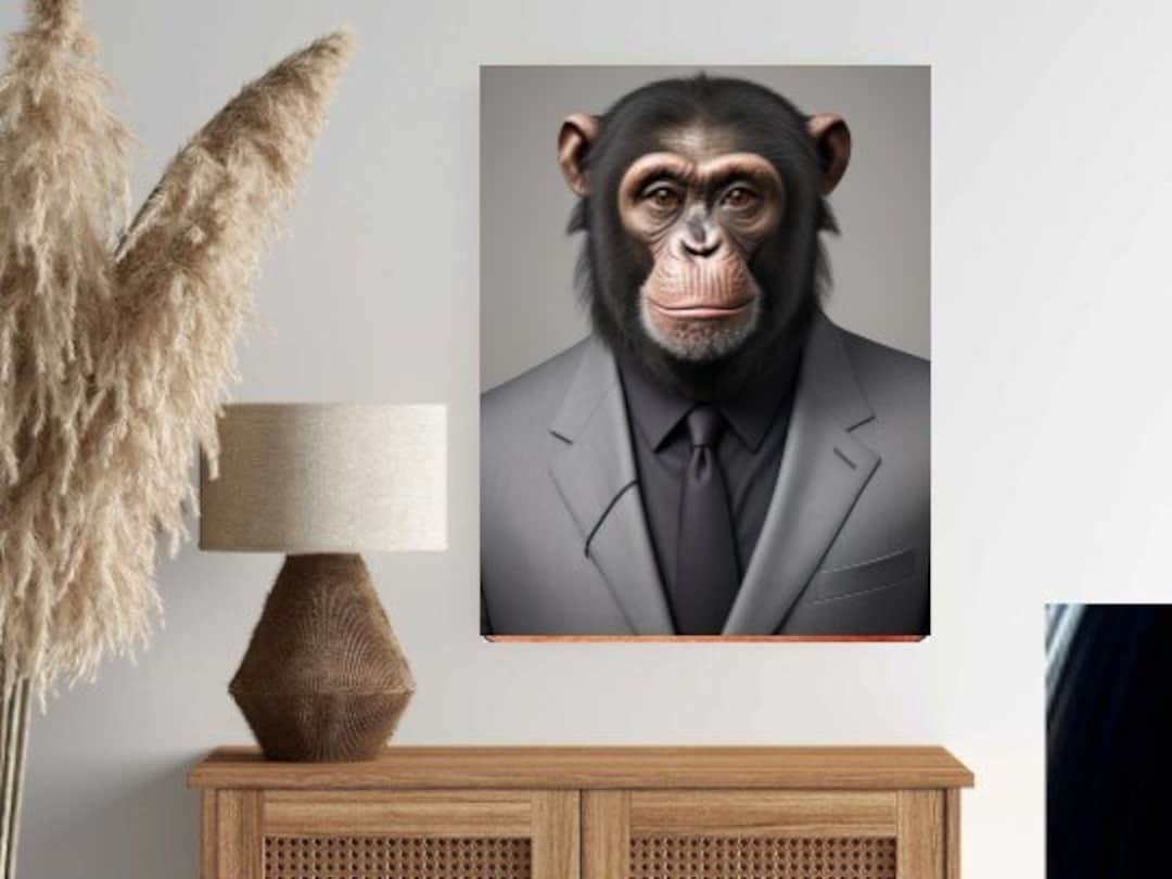 Chimpanzee in a Suit ,chimp in Clothing ,chimp Wall Art Poster, Chimp ...