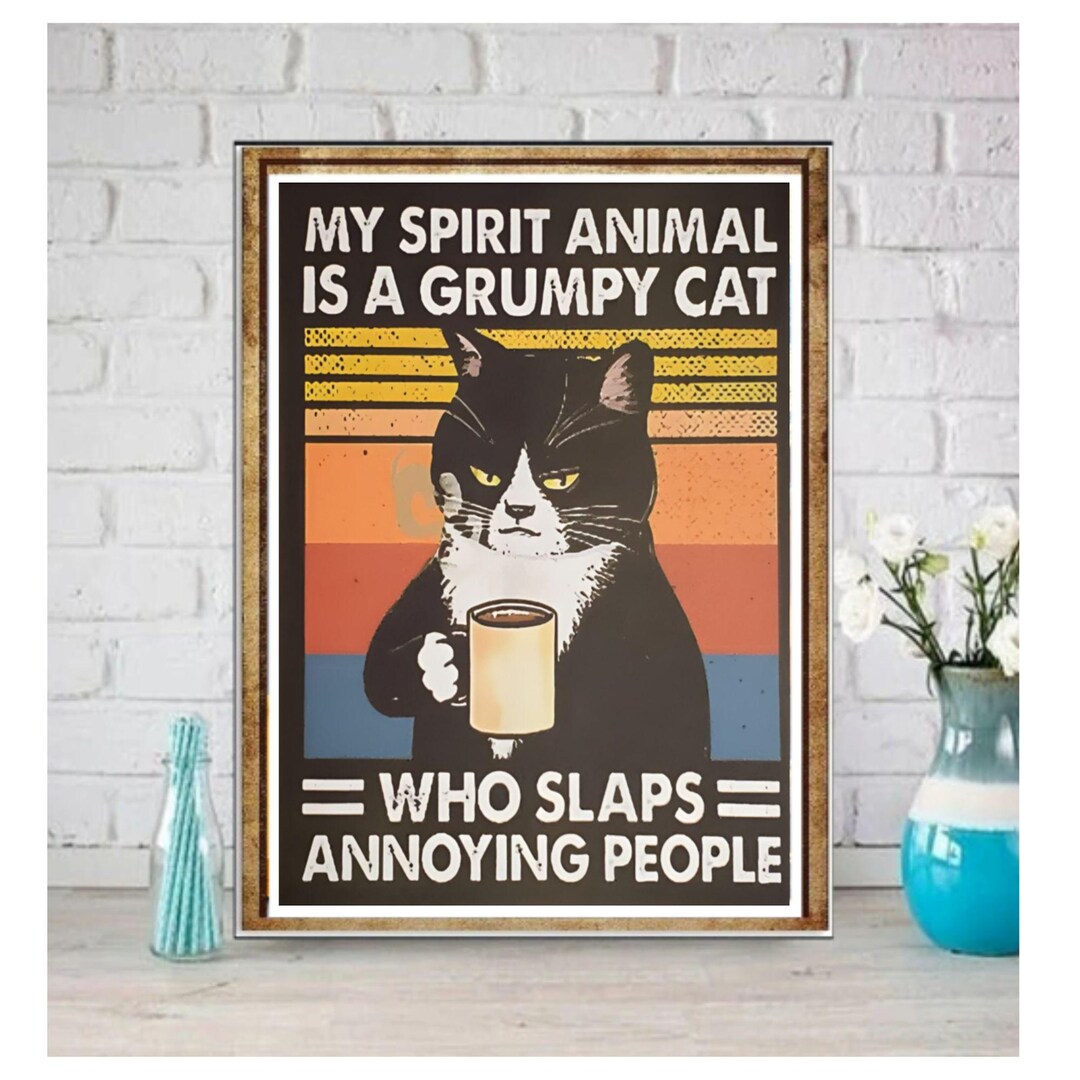 My Spirit Animal is a Grumpy Cat Poster , Black Cat Wall Art Black Cat ...