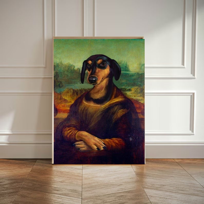 Mona Lisa Dog Print, Original Oil Painting De Vinci Portrait Poster ...