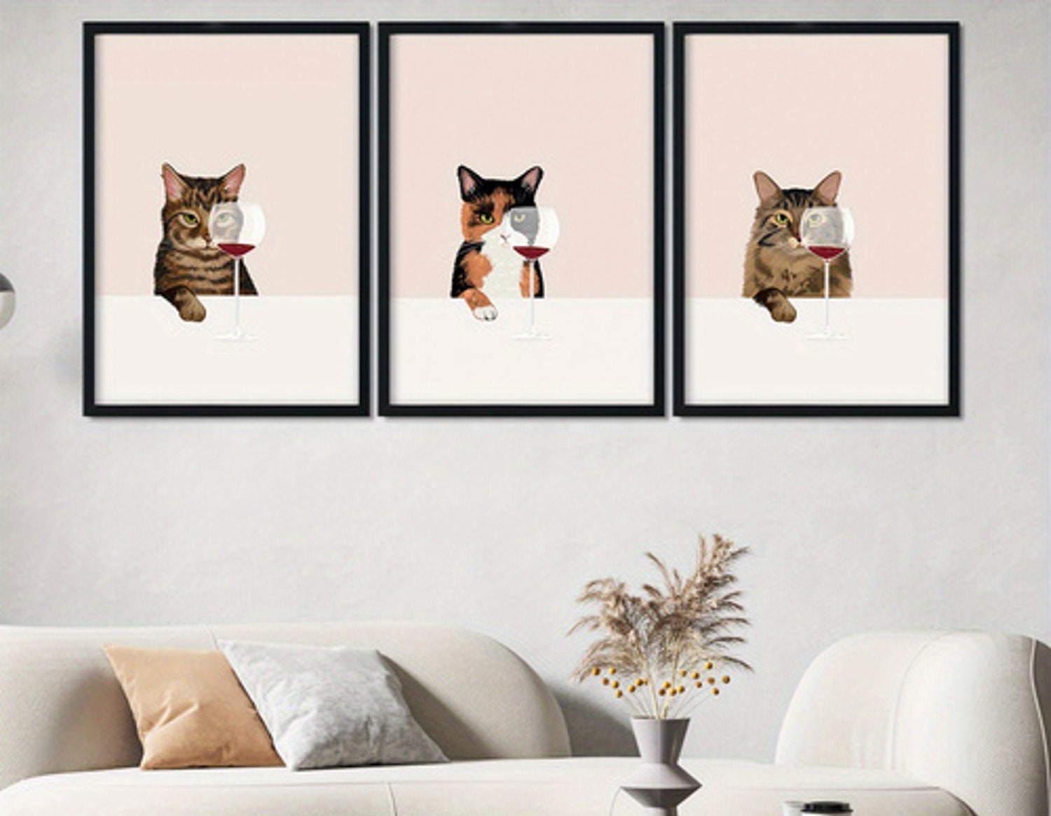 3pcs Cat Wall Art, Cats With Glass of Wine Poster , Cat Wine Wall Art ...