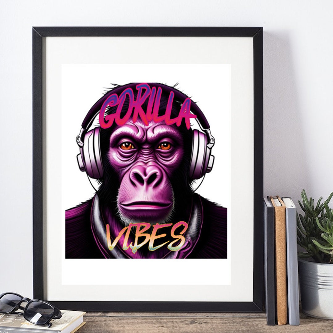 Gorilla With Headphones ,wall Art Gorilla Poster, Gorilla Print ...