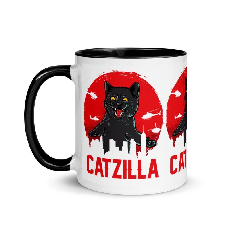 Catzilla Godzilla Funny Cat Mug Black White Coffee Mug Mug - Etsy