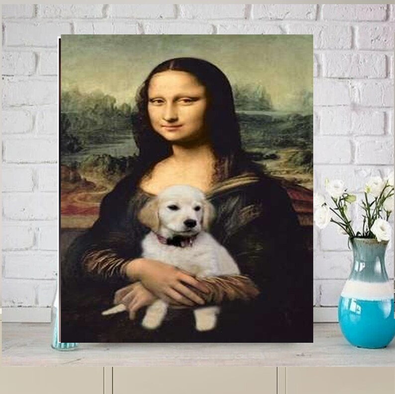 Mona Lisa Dog Print ,png Printable Original Oil Painting Cat Portrait ...