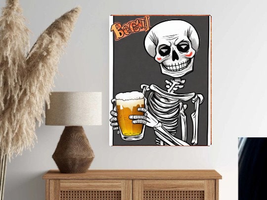 Skeleton Drinking Beer Wall Art Skull Coffee Art Poster - Etsy