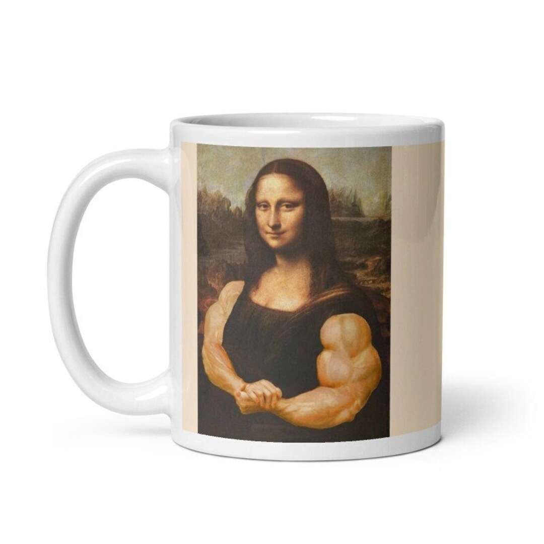 Mona Lisa With Biceps Coffee Mug , Original Oil Painting Portrait Mug ...