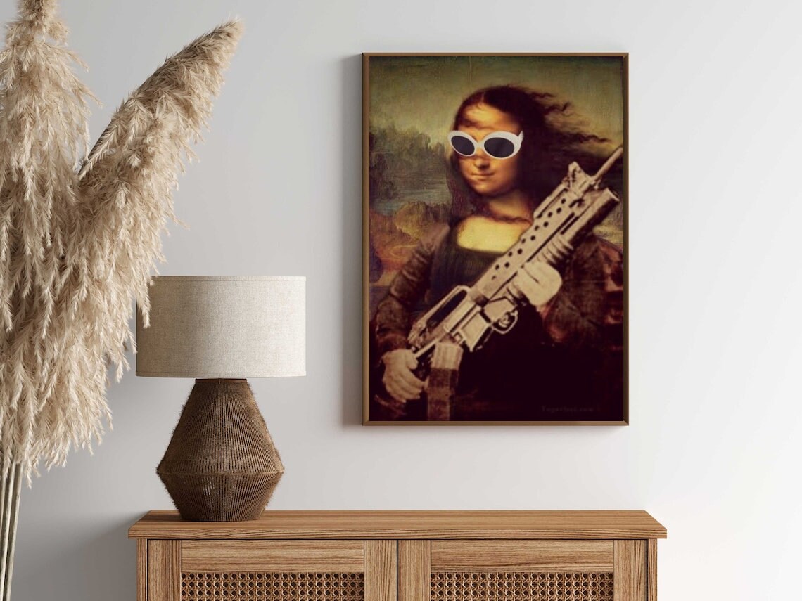 Mona Lisa With a Machine Gun and Holding Volka Bottles mona - Etsy