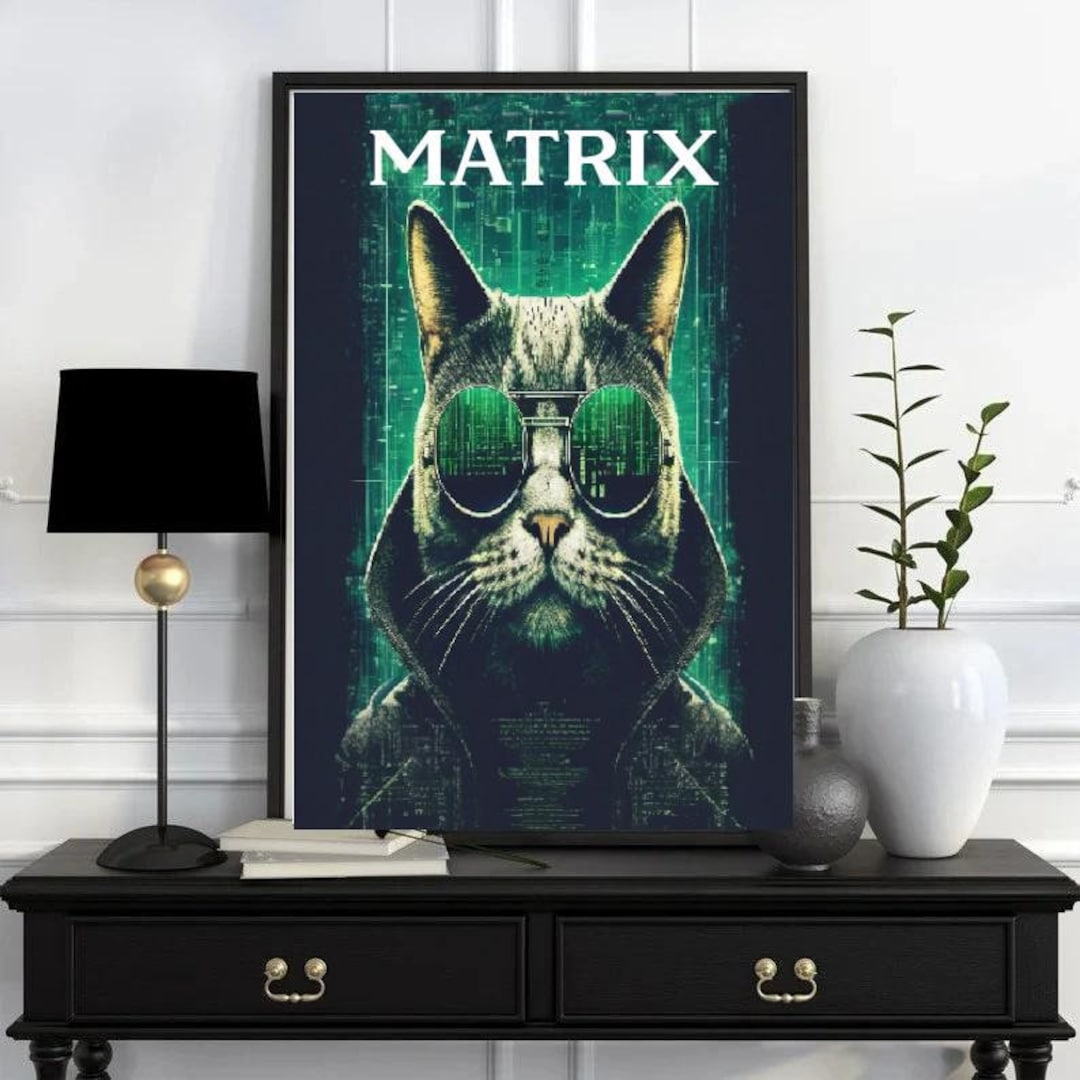 Matrix Cat Art Print ,matrix Rain Code Poster, Black Cat Matrix,matrix ...