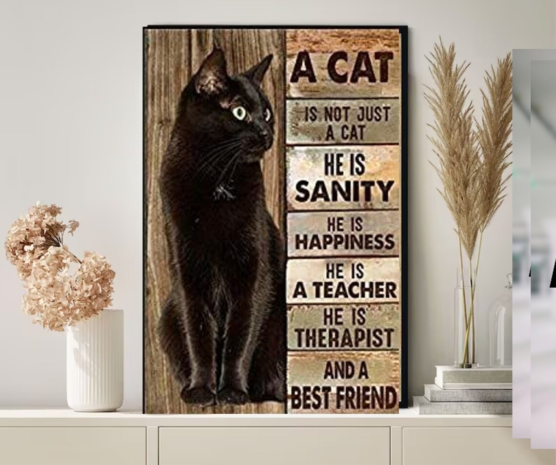 Black Cat Wall Poster Black Cat Wall Art Black Cat Print - Etsy