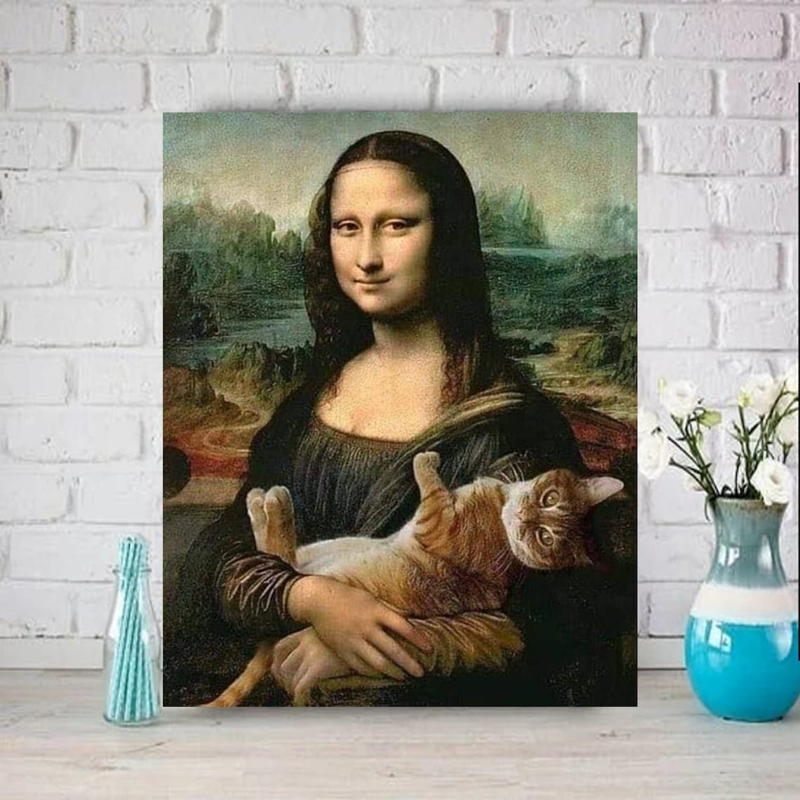 Mona Lisa Illustrationmona Lisa With Cat PNG SVG Digital - Etsy
