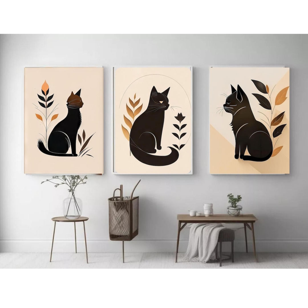 Boho Cat Minimalist Art Print – Modern Boho Wall Decor for Home , Cat ...
