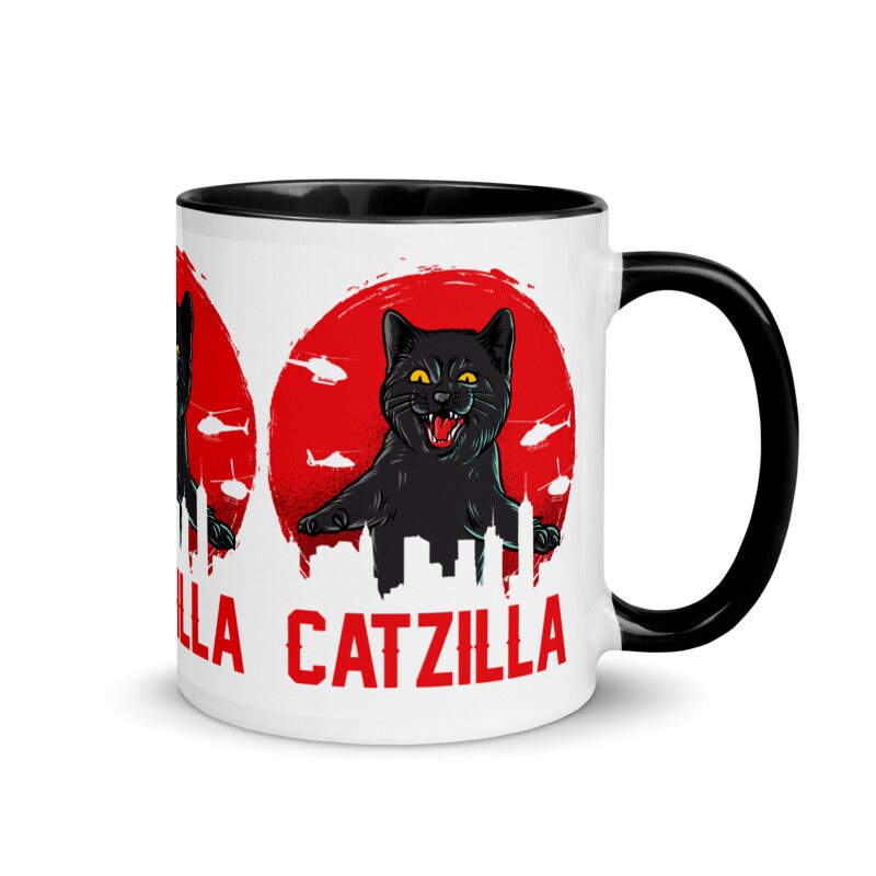Catzilla Godzilla Funny Cat Mug Black White Coffee Mug Mug - Etsy