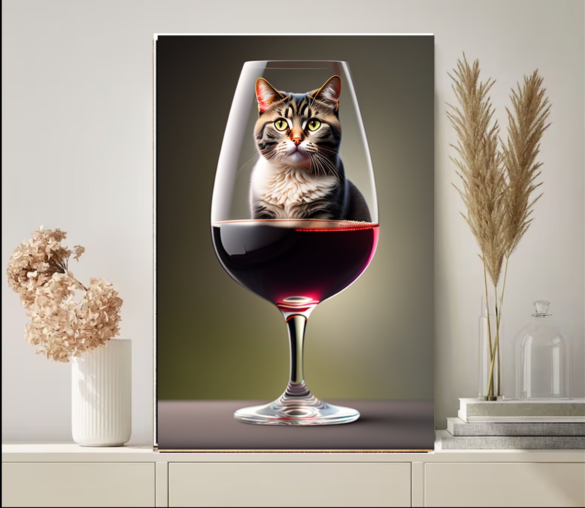 Tabby Cat in Wine Poster , Tabby Cat Wall Art tabby Cat Print tabby Cat ...