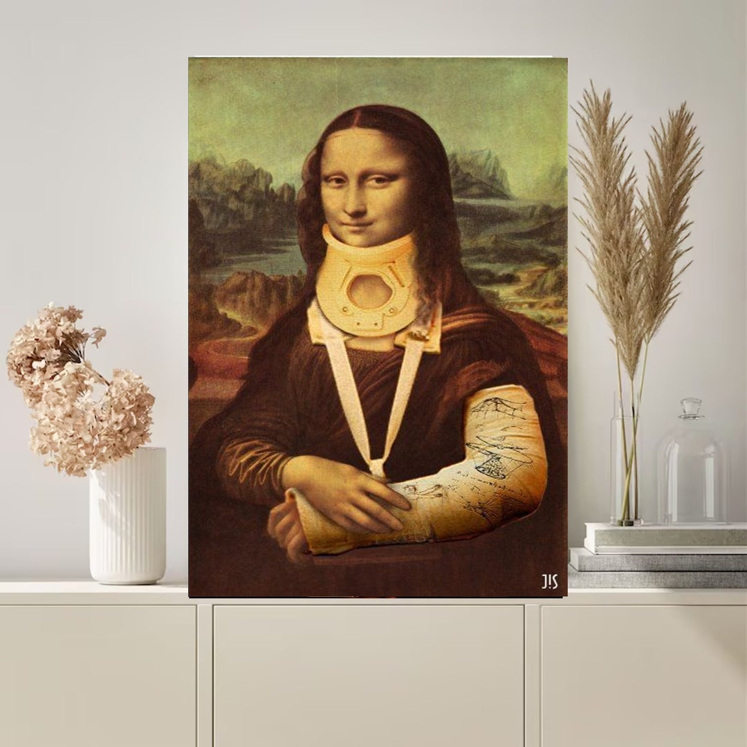 Mona Lisa in a Neck and Arm Cast Print, Original Oil Painting De Vinci ...