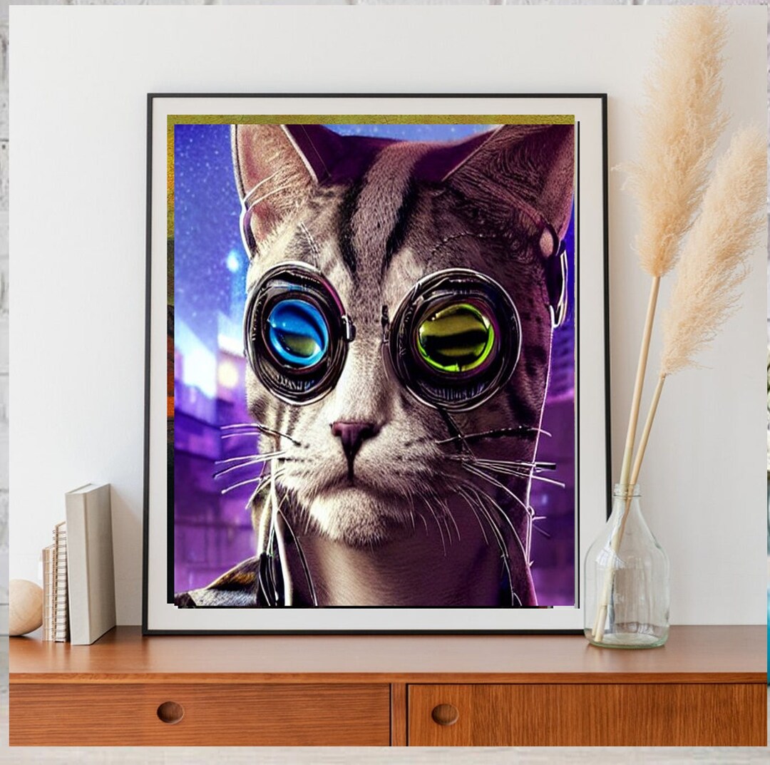 Tabby Cat Poster .cyberpunk Tabby Cat ,tabby Cat-poster , Cat Wall Art ...