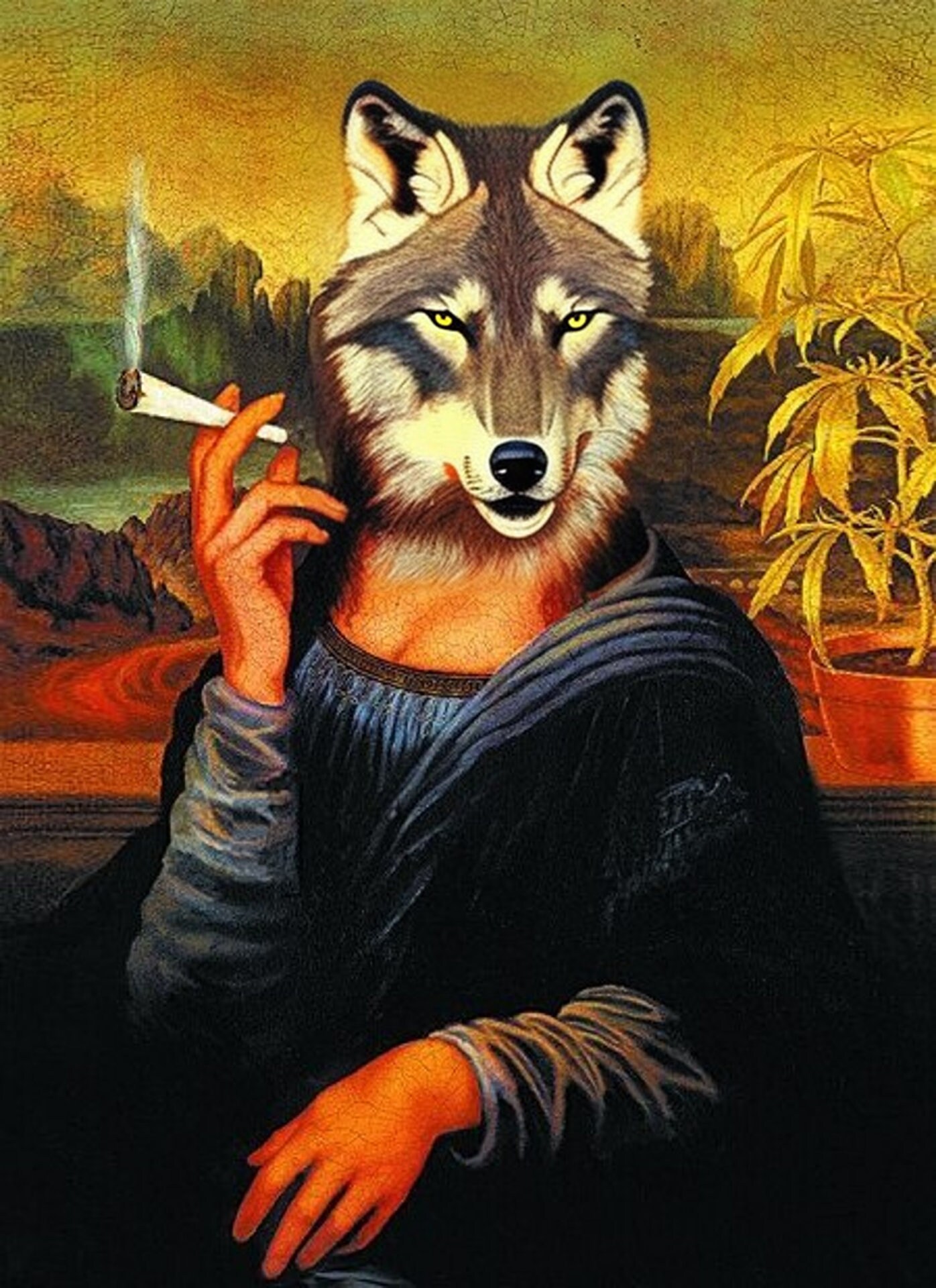 Mona Lisa Wolf Painting,png Printable Original Oil Painting Cat ...