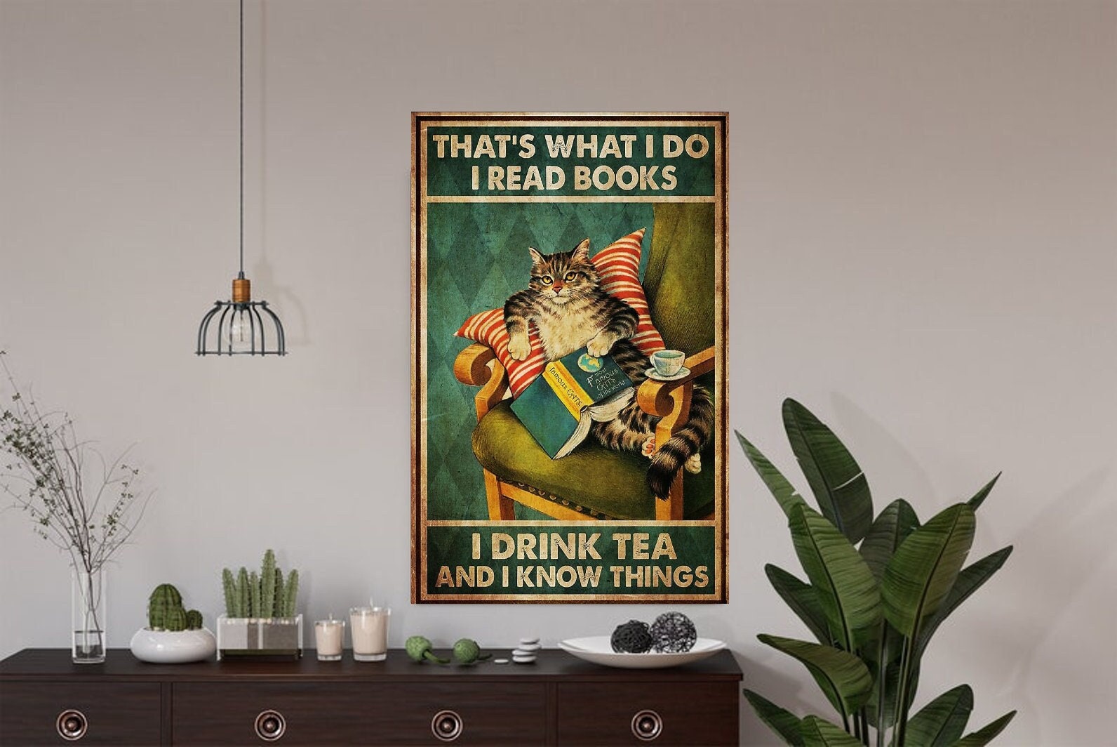 I Drink Tea Read Books and Know Things Cat-poster , Black Cat Wall Art ...