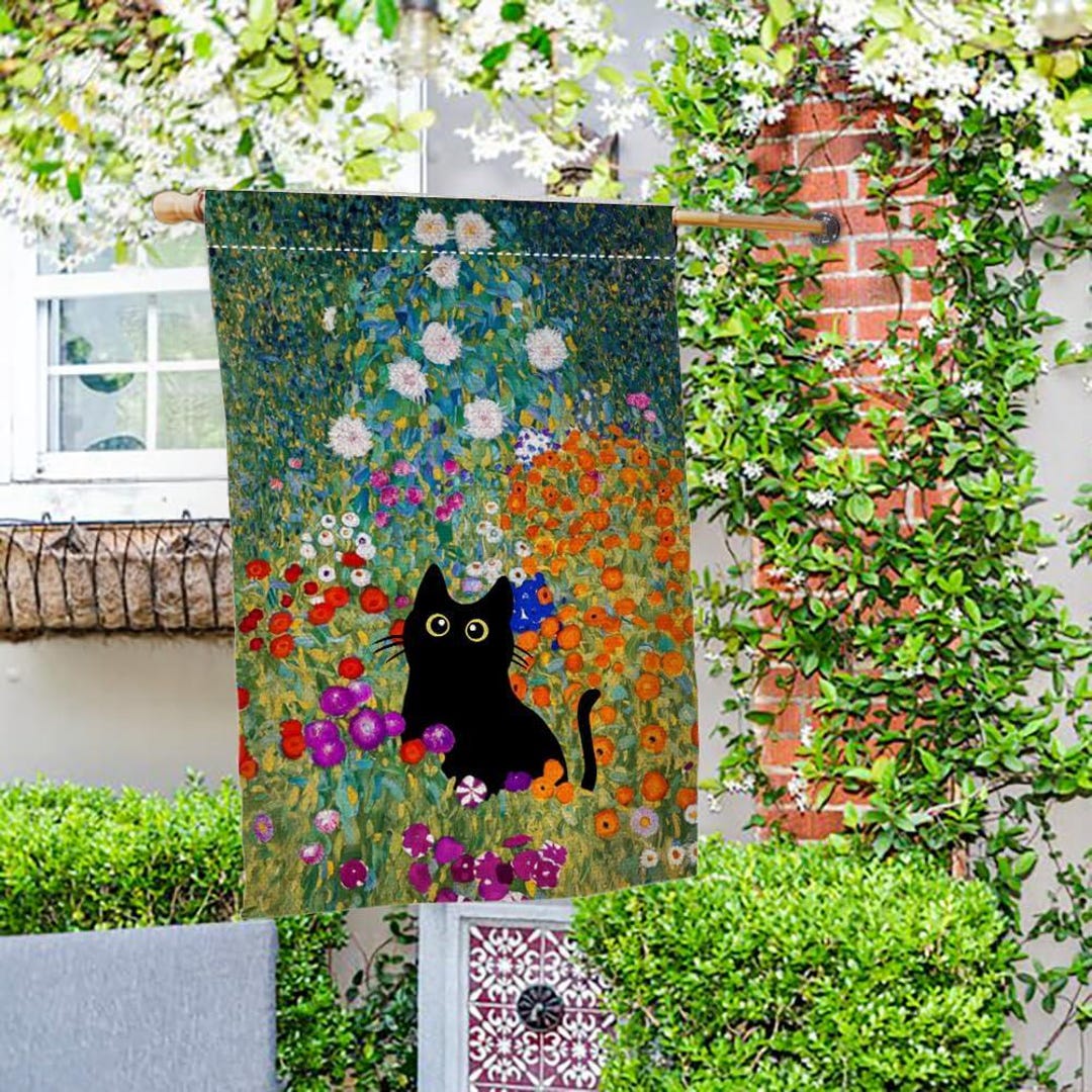 Monet Black Cat Garden Flag ,floral Cat Garden Yard Flags Double Sided ...