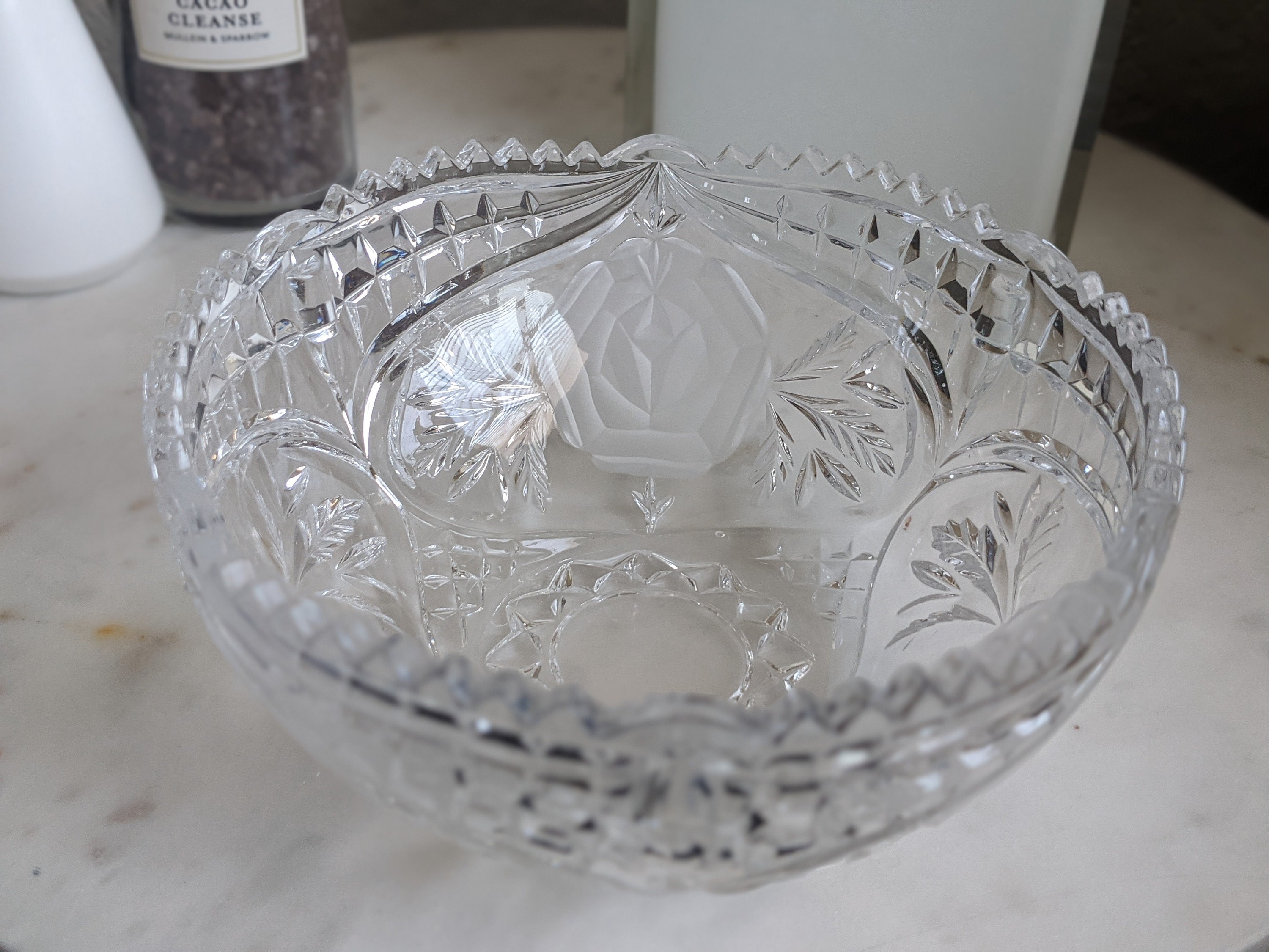 Vintage Round Crystal Vanity Container With Rose Details - Etsy