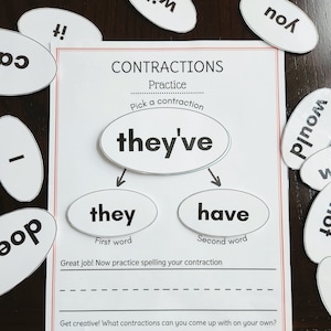 Contractions Match Practice Printable | Word Match Activity | Kids ...