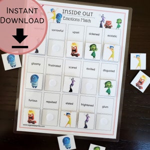 Inside Out Emotions Match Printable | Kids Feelings Activity | Synonym ...