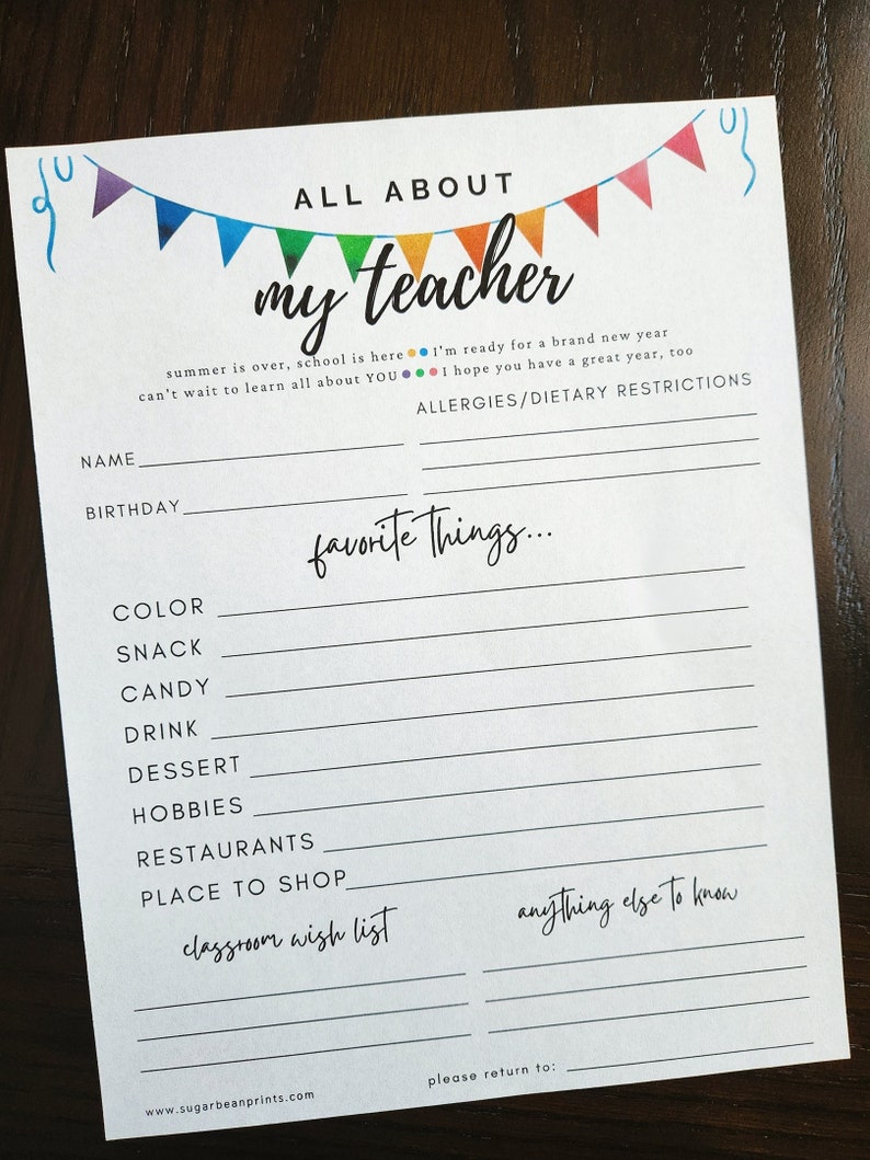 All About My Teacher Questionnaire | Get to Know Your Teacher | Back to ...