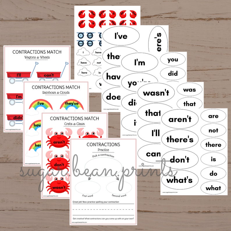 Contractions Match Practice Printable | Word Match Activity | Kids ...