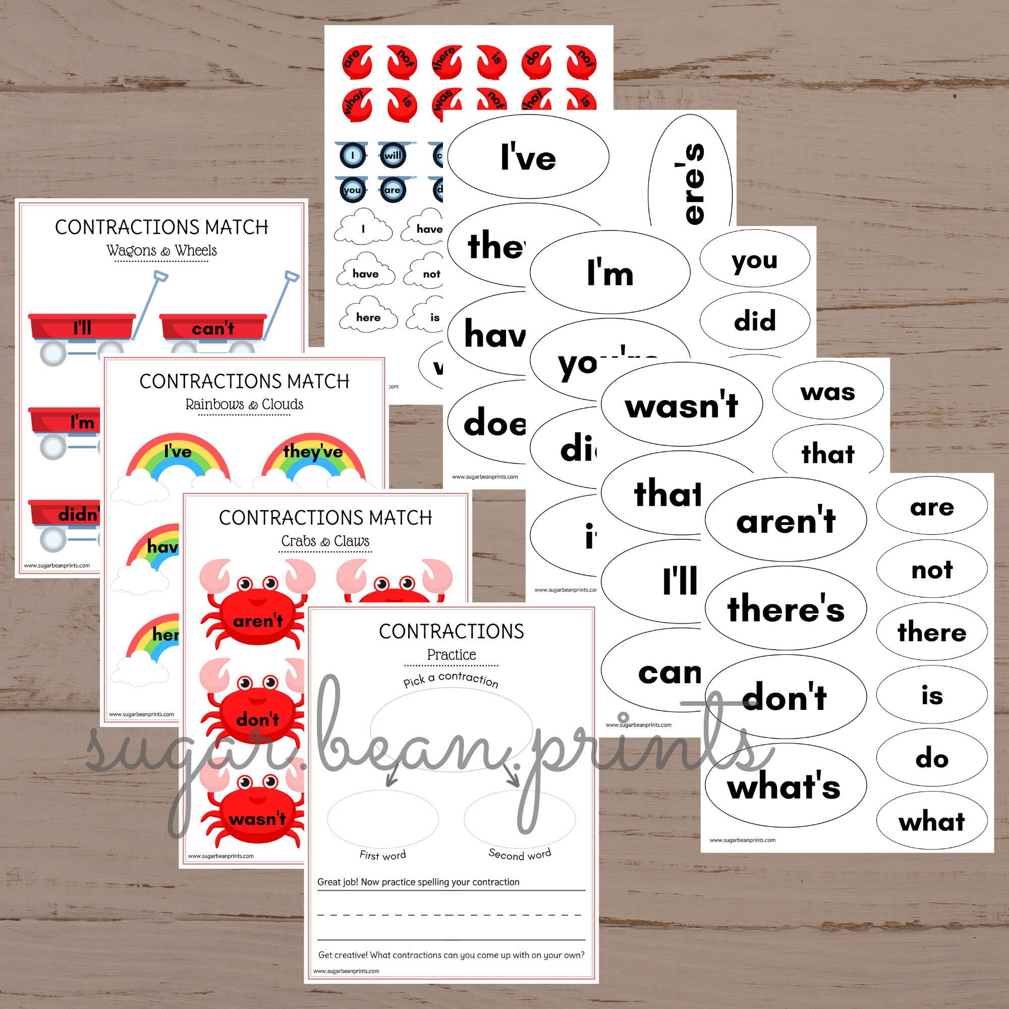 Contractions Match Practice Printable | Word Match Activity | Kids ...