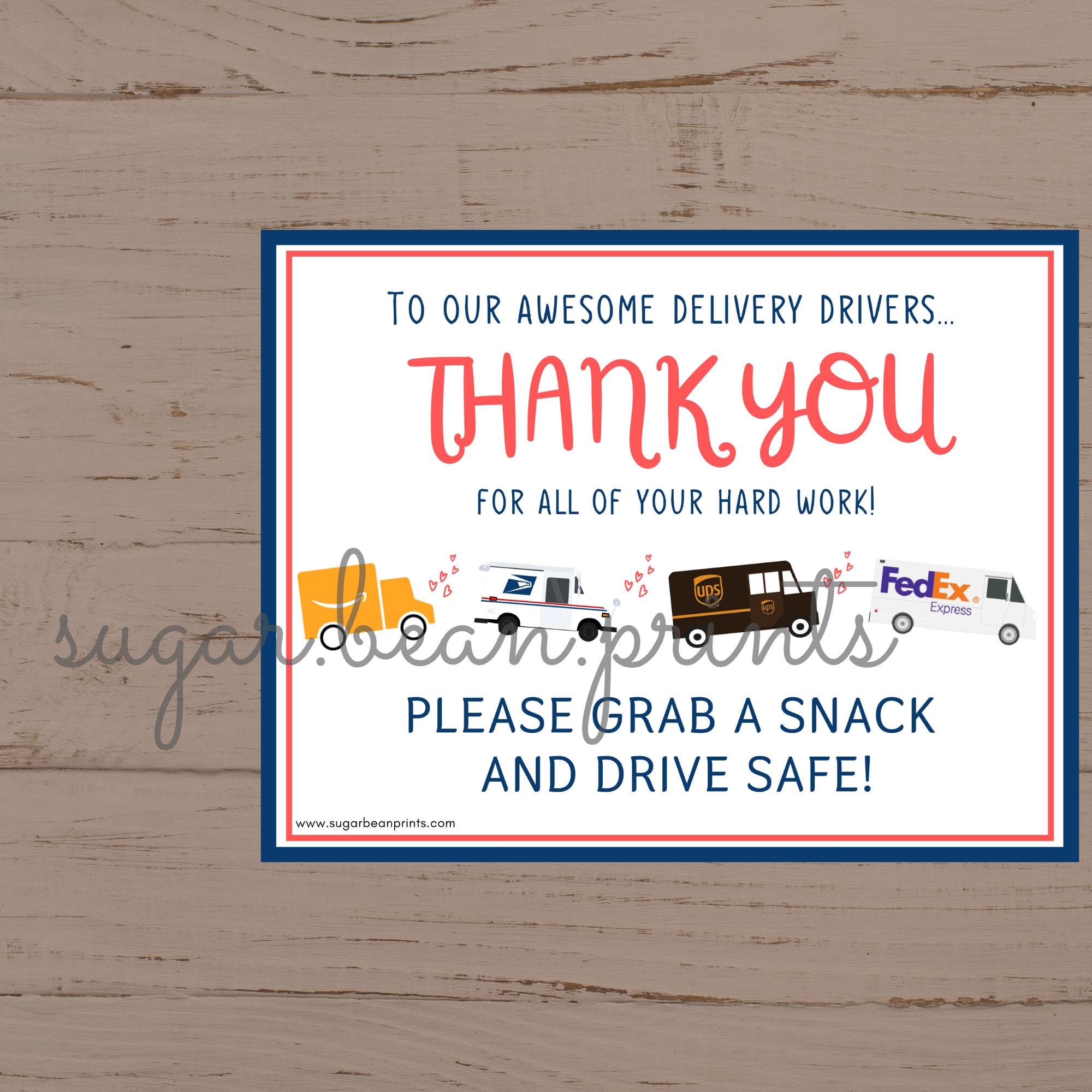 Delivery Driver Thank You Sign Driver Snack Basket Sign Mailman Amazon ...