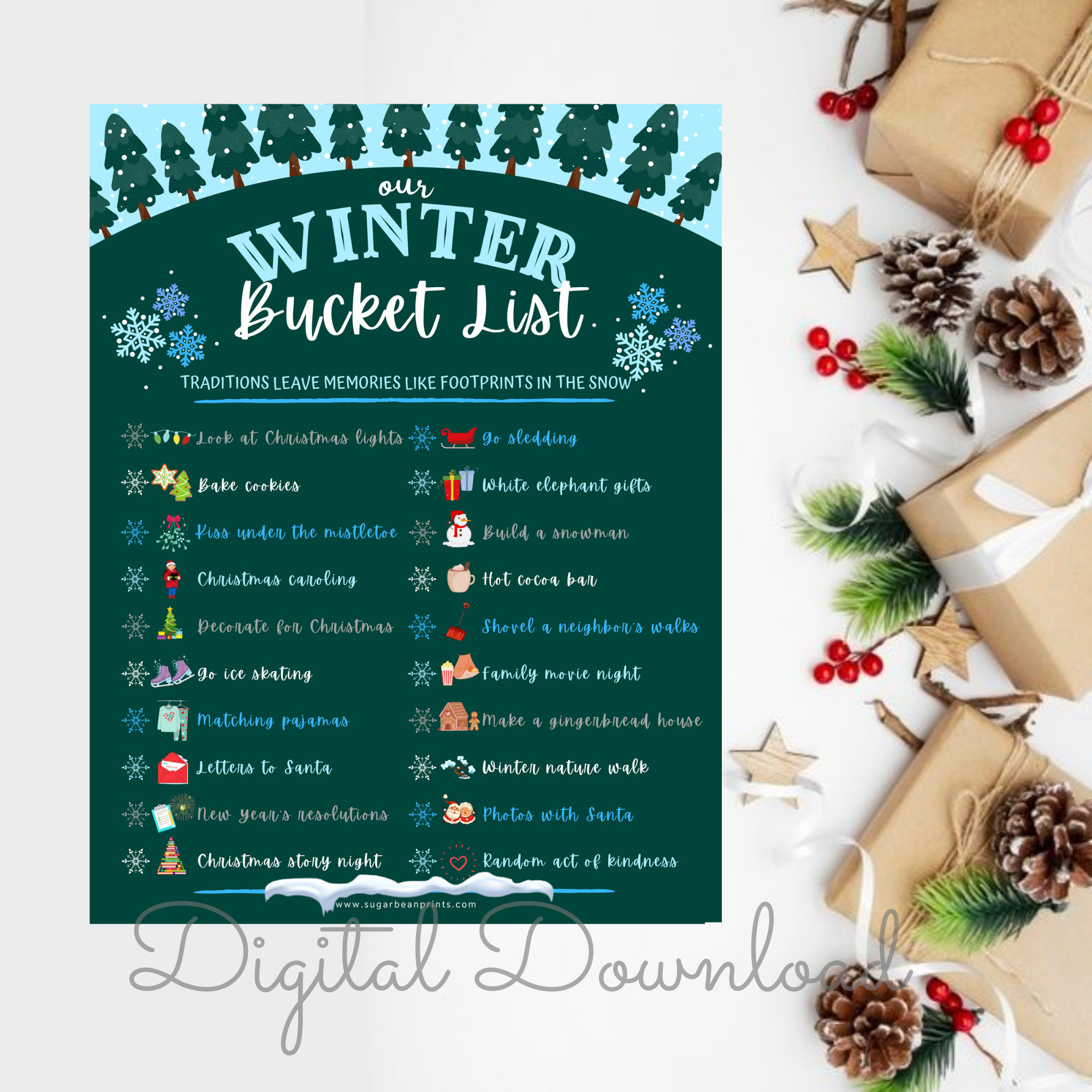 Winter Bucket List Printable | Holiday Bucket List | Winter & Christmas ...