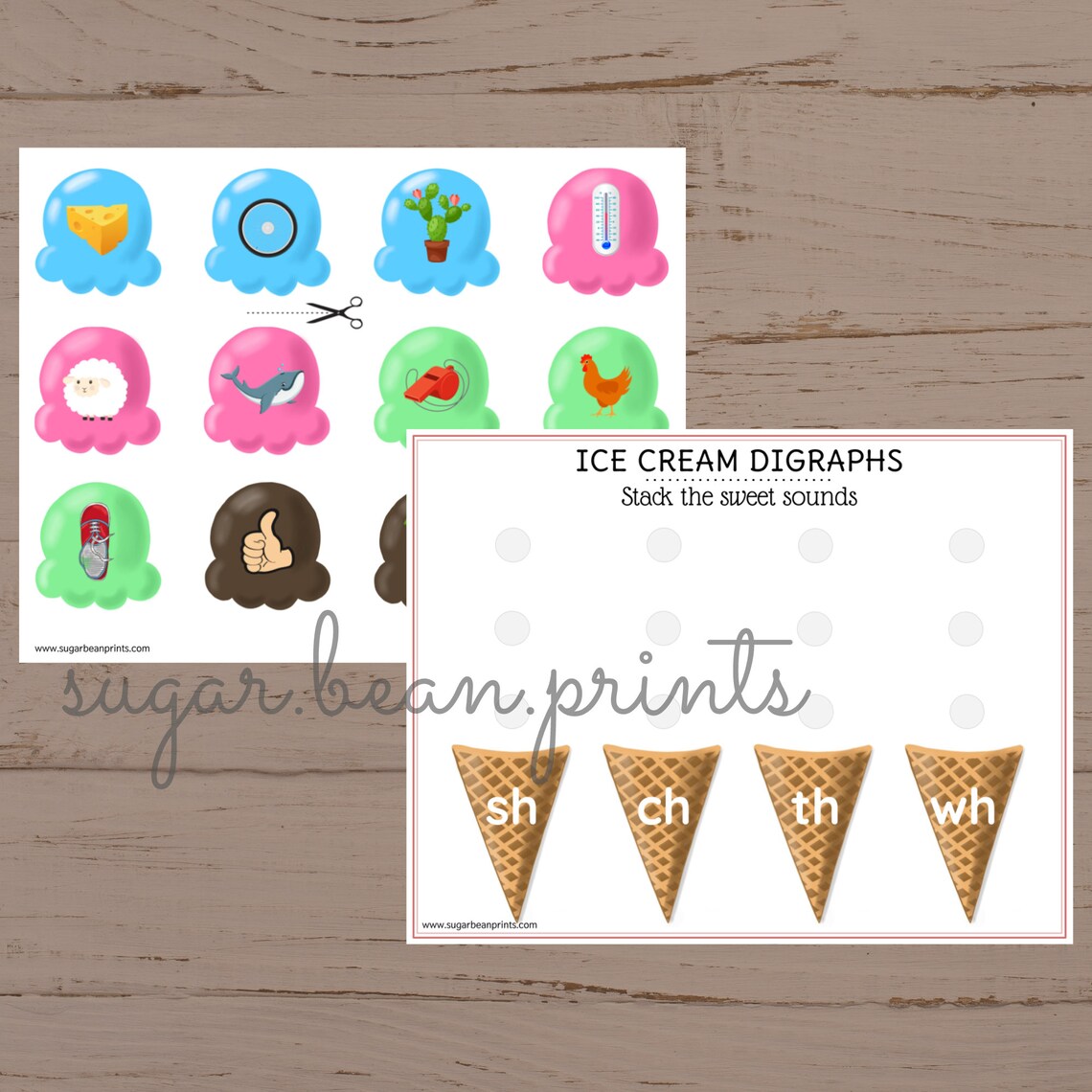 Ice Cream Digraphs | Printable Phonics Reading Practice | Kids Digraph ...