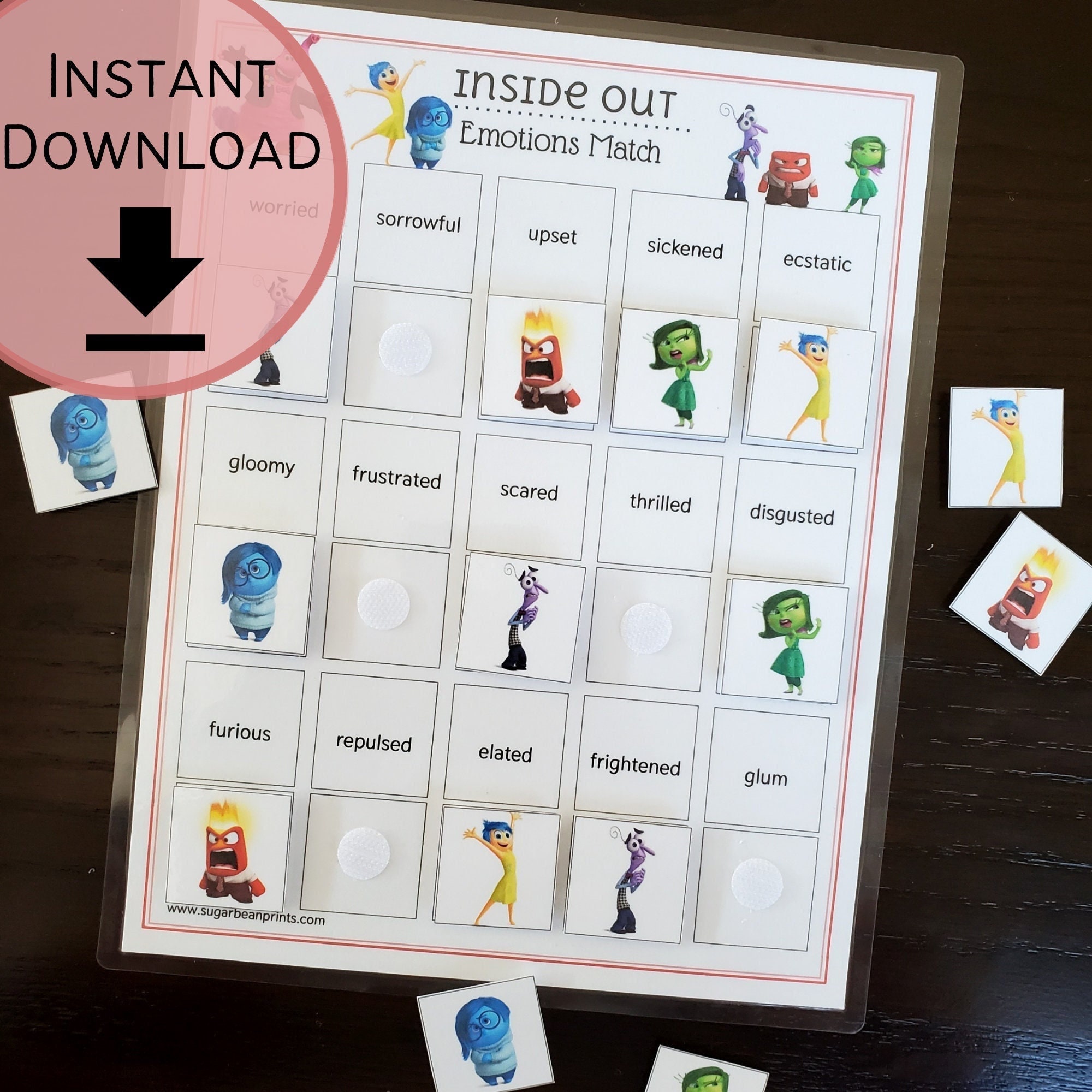 Inside Out Emotions Match Printable | Kids Feelings Activity | Synonym ...