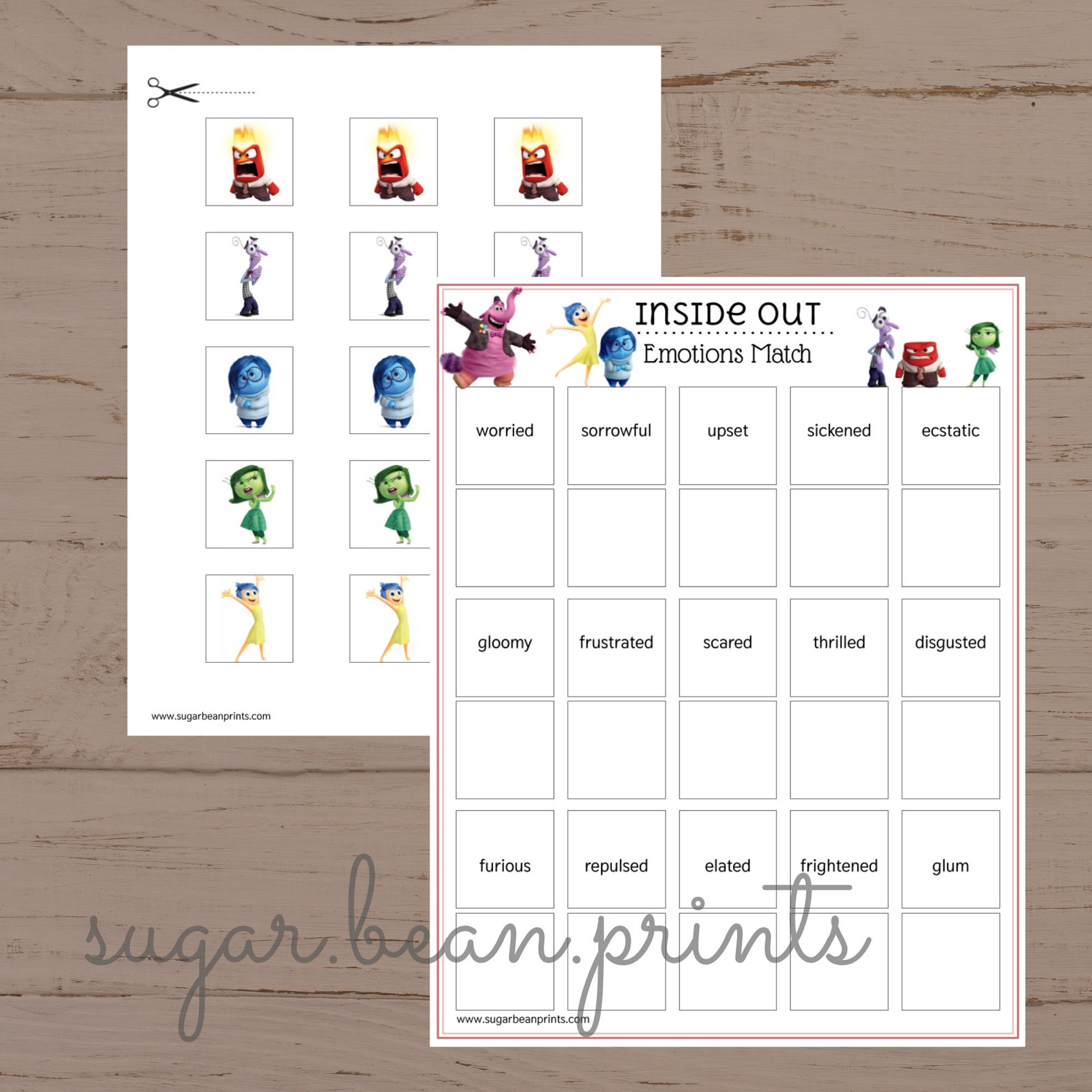 Inside Out Emotions Match Printable | Kids Feelings Activity | Synonym ...