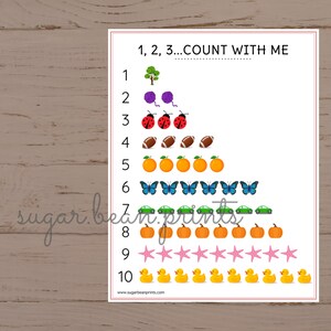 1, 2, 3...count With Me Printable Kids 1-10 Number Chart Preschool ...