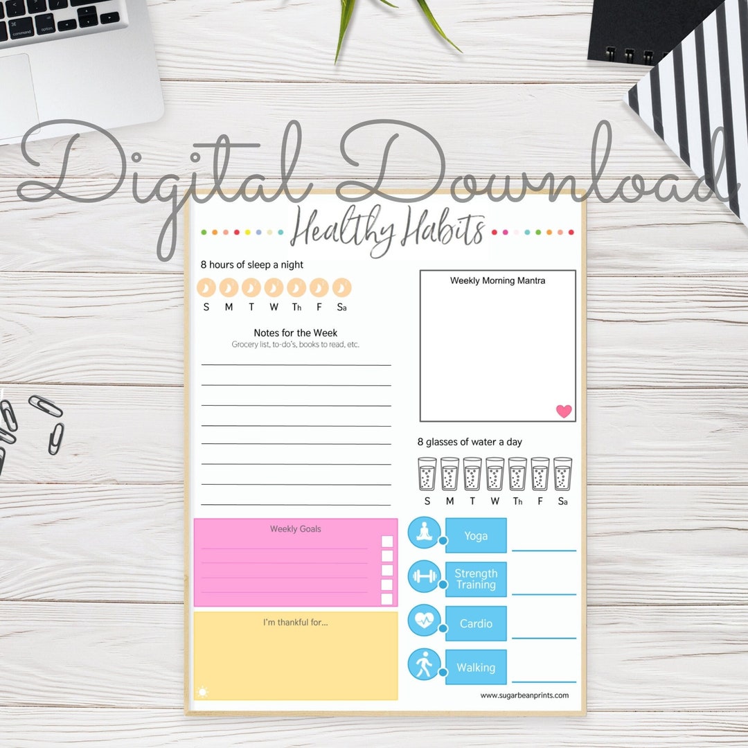 Healthy Habits Tracker Printable | Daily Goal Tracker | Weekly Habit ...