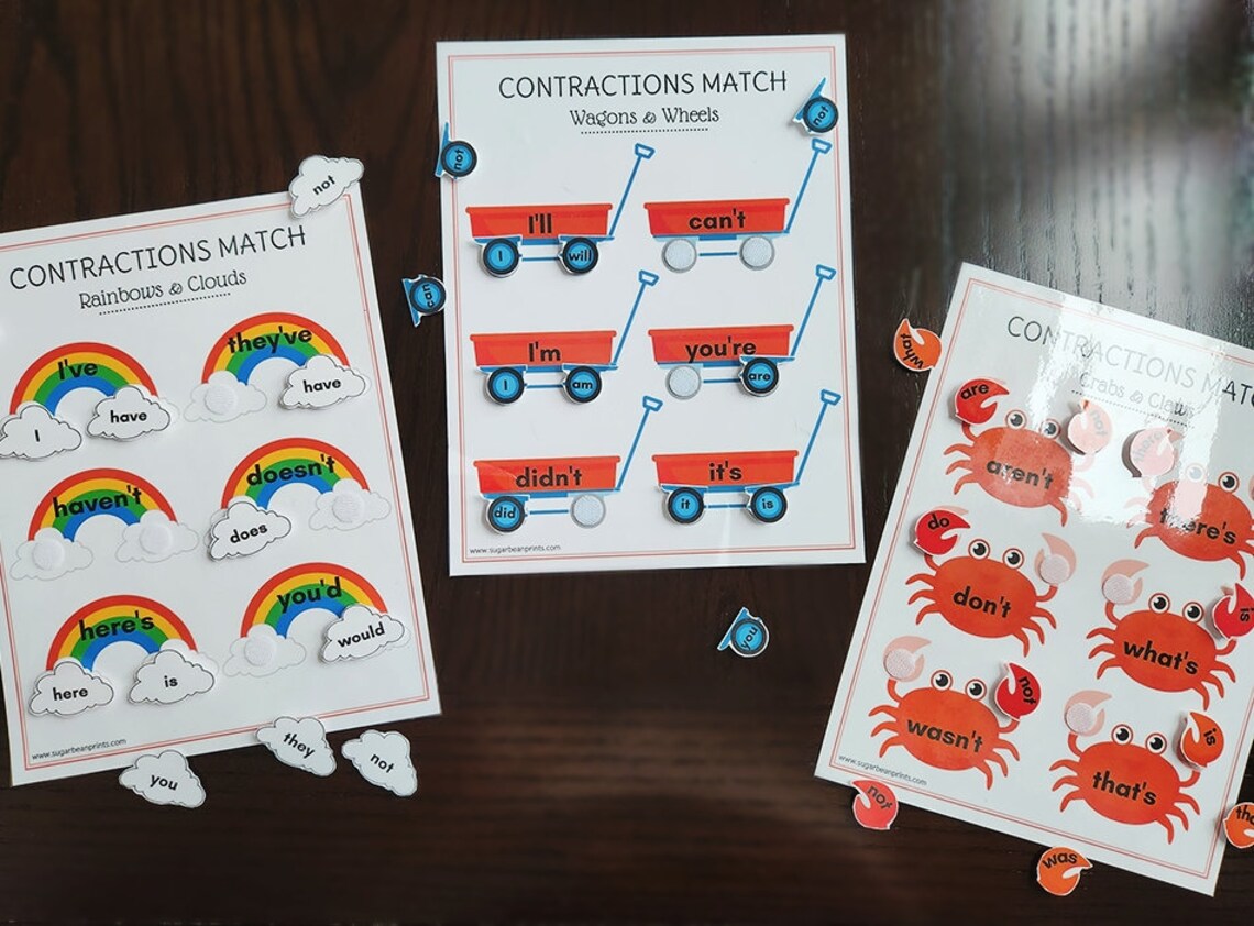 Contractions Match Practice Printable | Word Match Activity | Kids ...