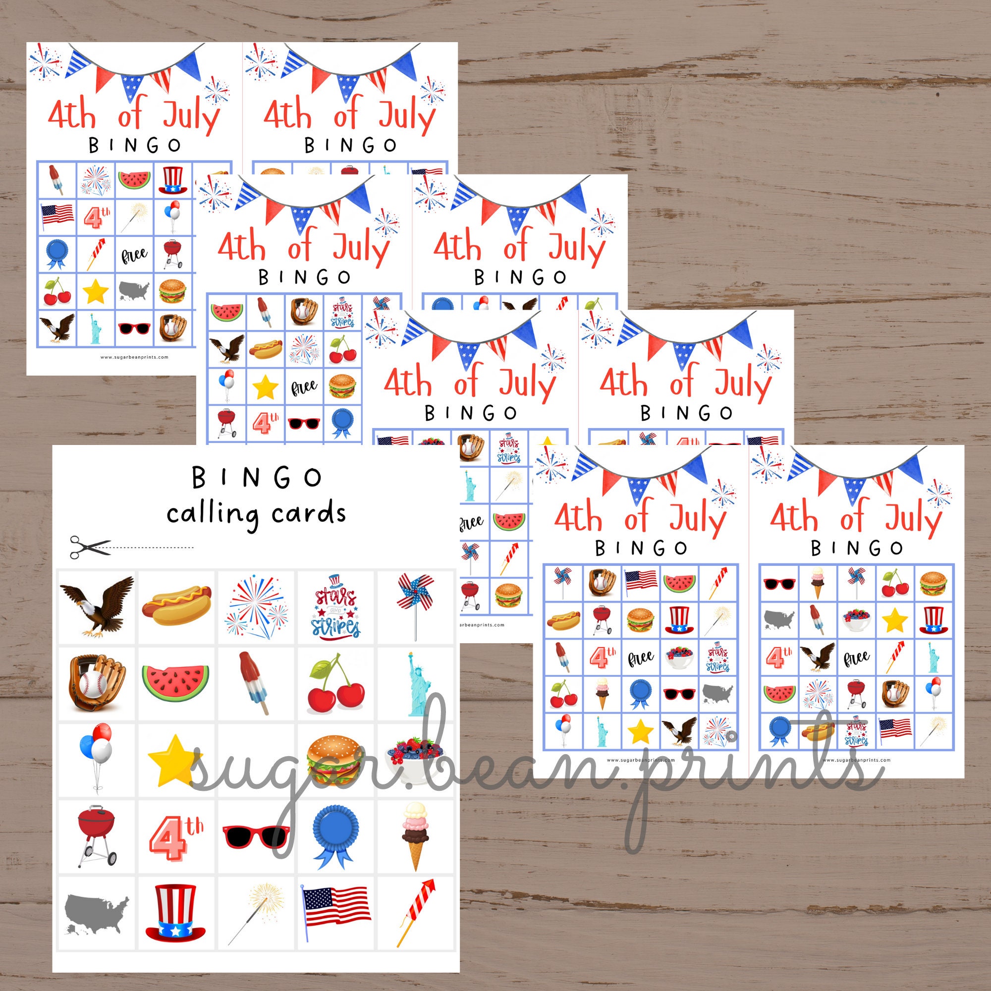 4th of July BINGO Cards Printable | Independence Day Game | Kids Bingo ...