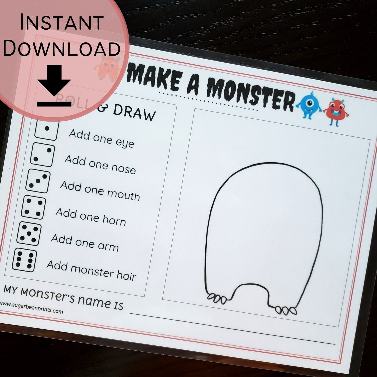 Make a Monster Printable | Roll & Draw Activity for Kids | Preschool ...