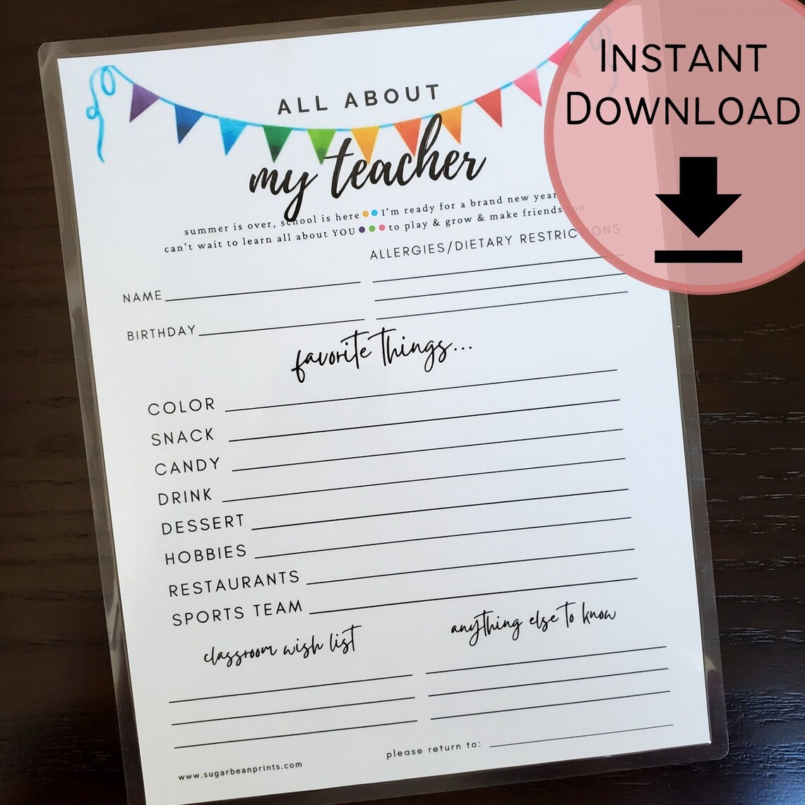 All About My Teacher Questionnaire Get to Know Your Teacher | Etsy
