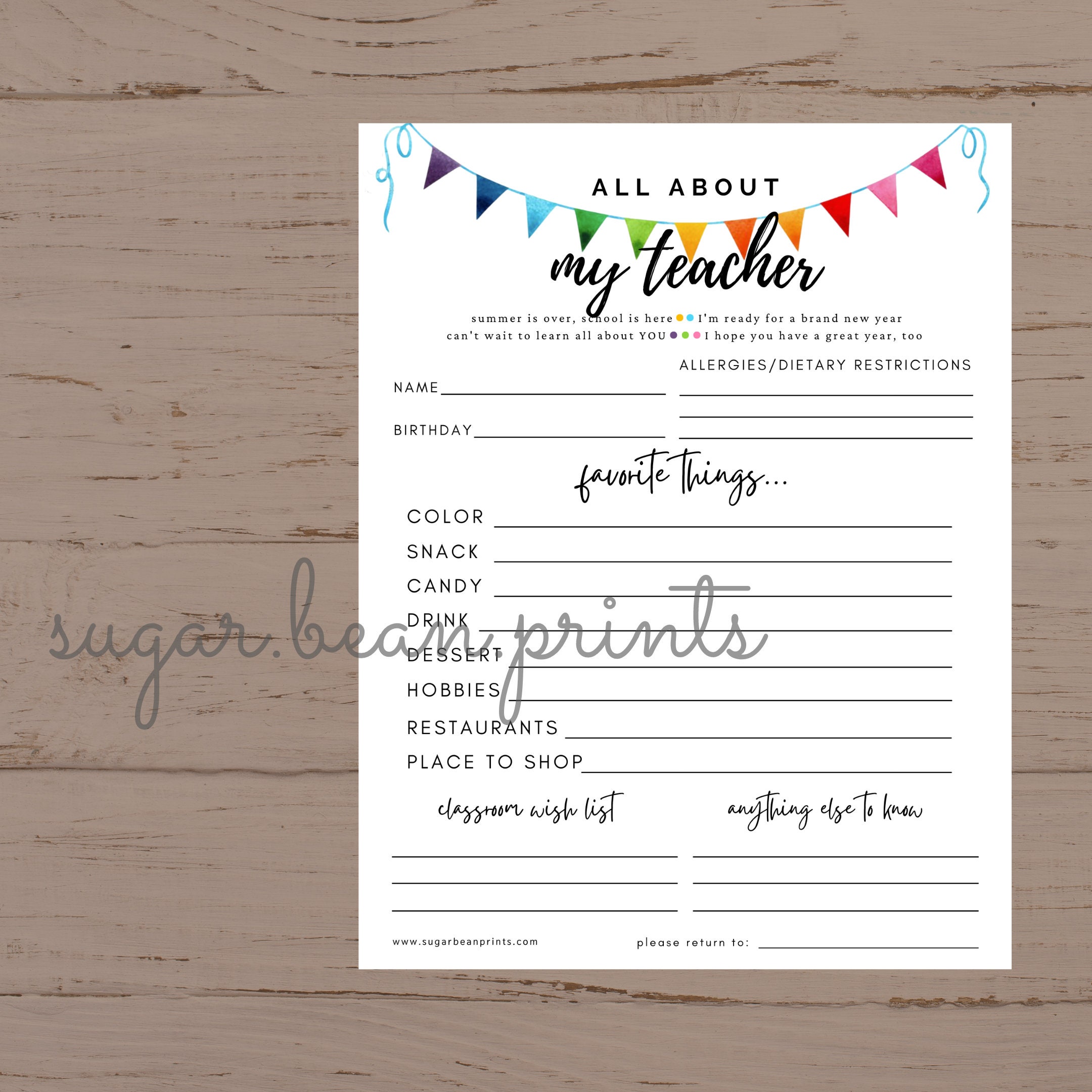 All About My Teacher Questionnaire | Get to Know Your Teacher | Back to ...