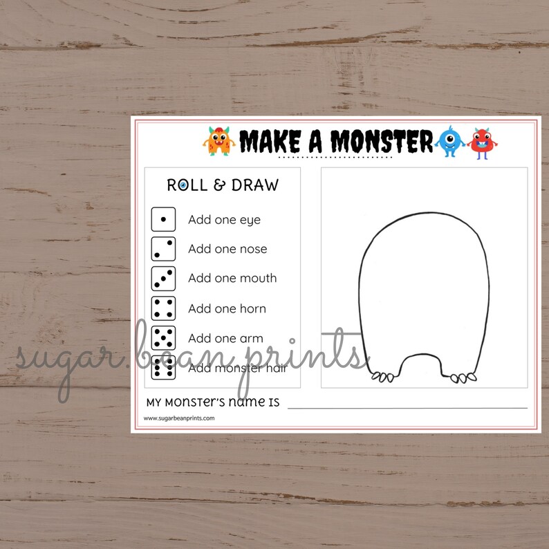 Make a Monster Printable | Roll & Draw Activity for Kids | Preschool ...