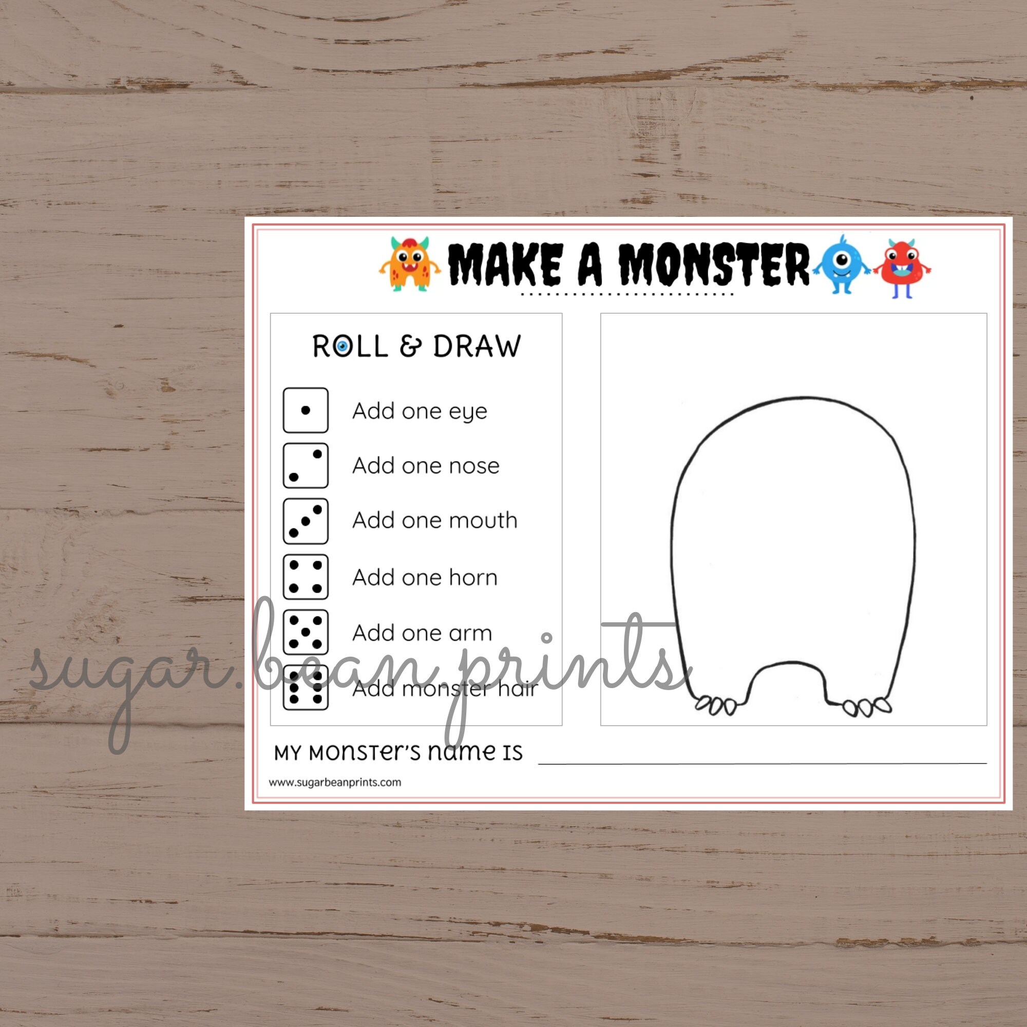 Make a Monster Printable | Roll & Draw Activity for Kids | Preschool ...
