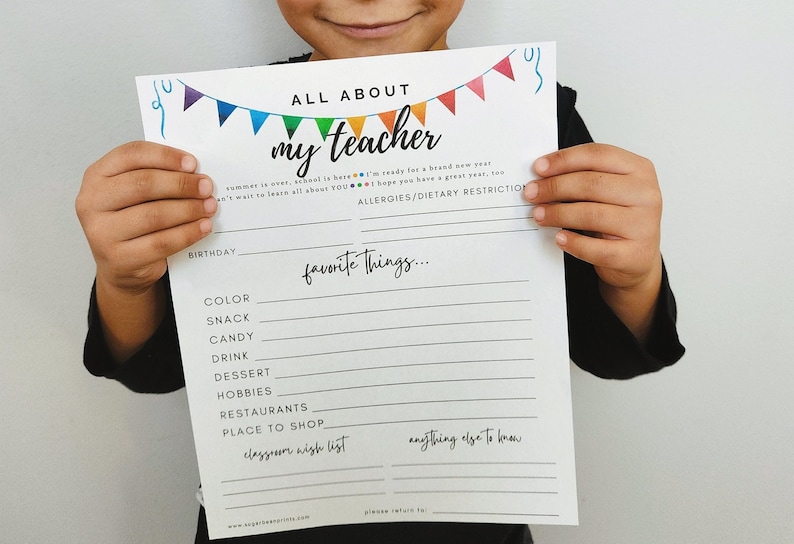 All About My Teacher Questionnaire | Get to Know Your Teacher | Back to ...