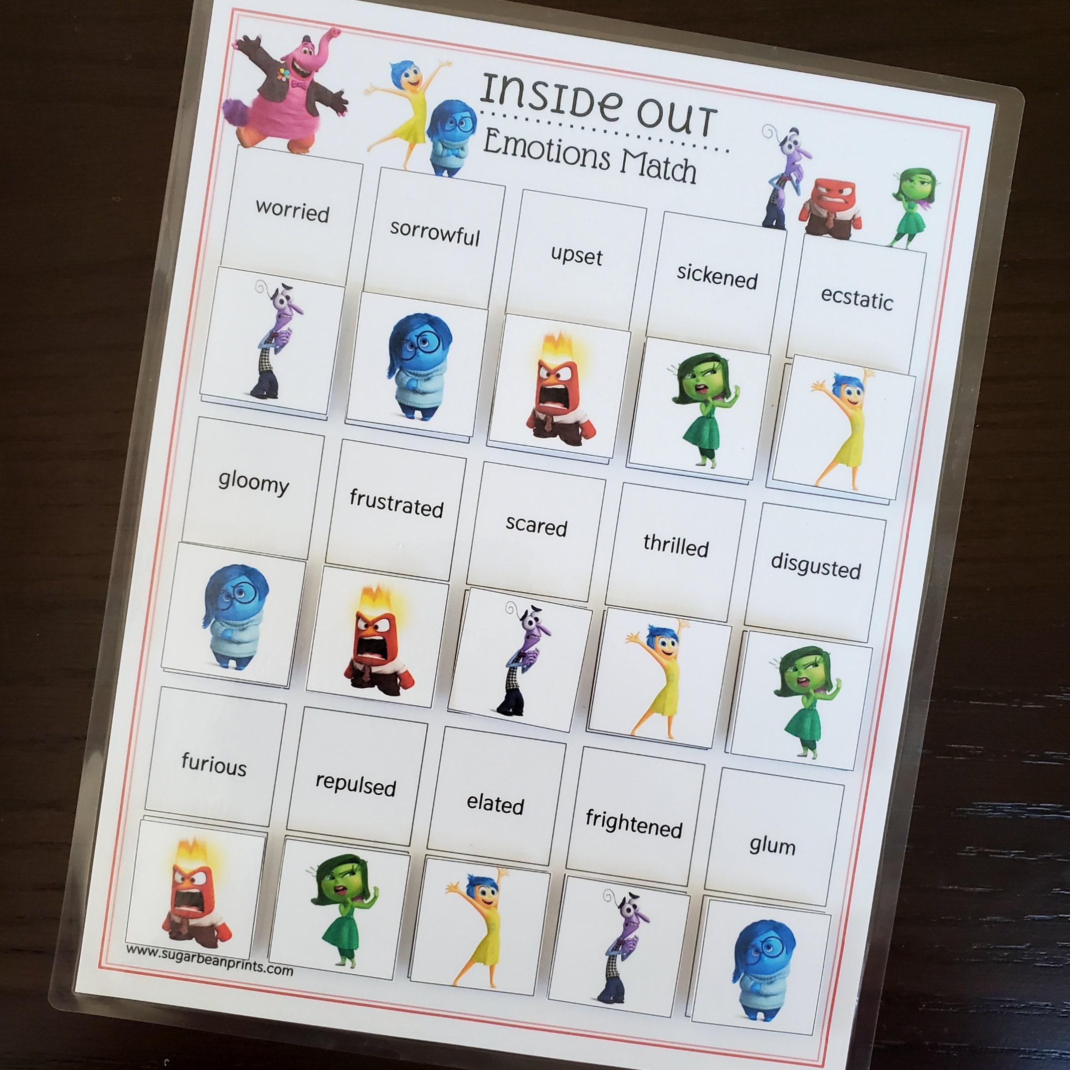 Inside Out Emotions Match Printable | Kids Feelings Activity | Synonym ...