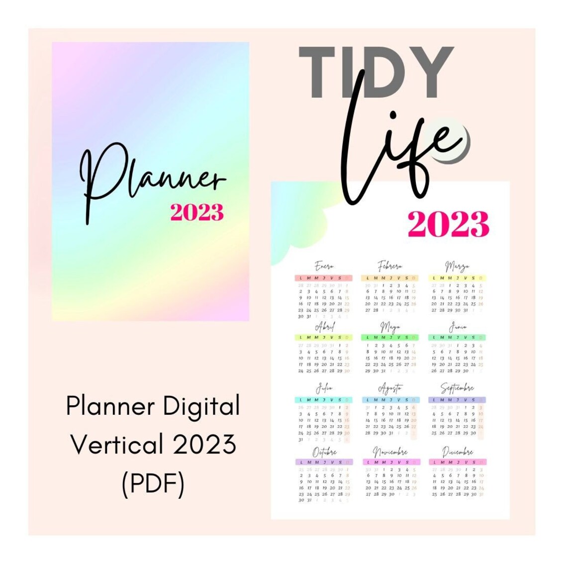 Planner Rainbow 2023 Digital PDF Planner Vertical Monthly - Etsy