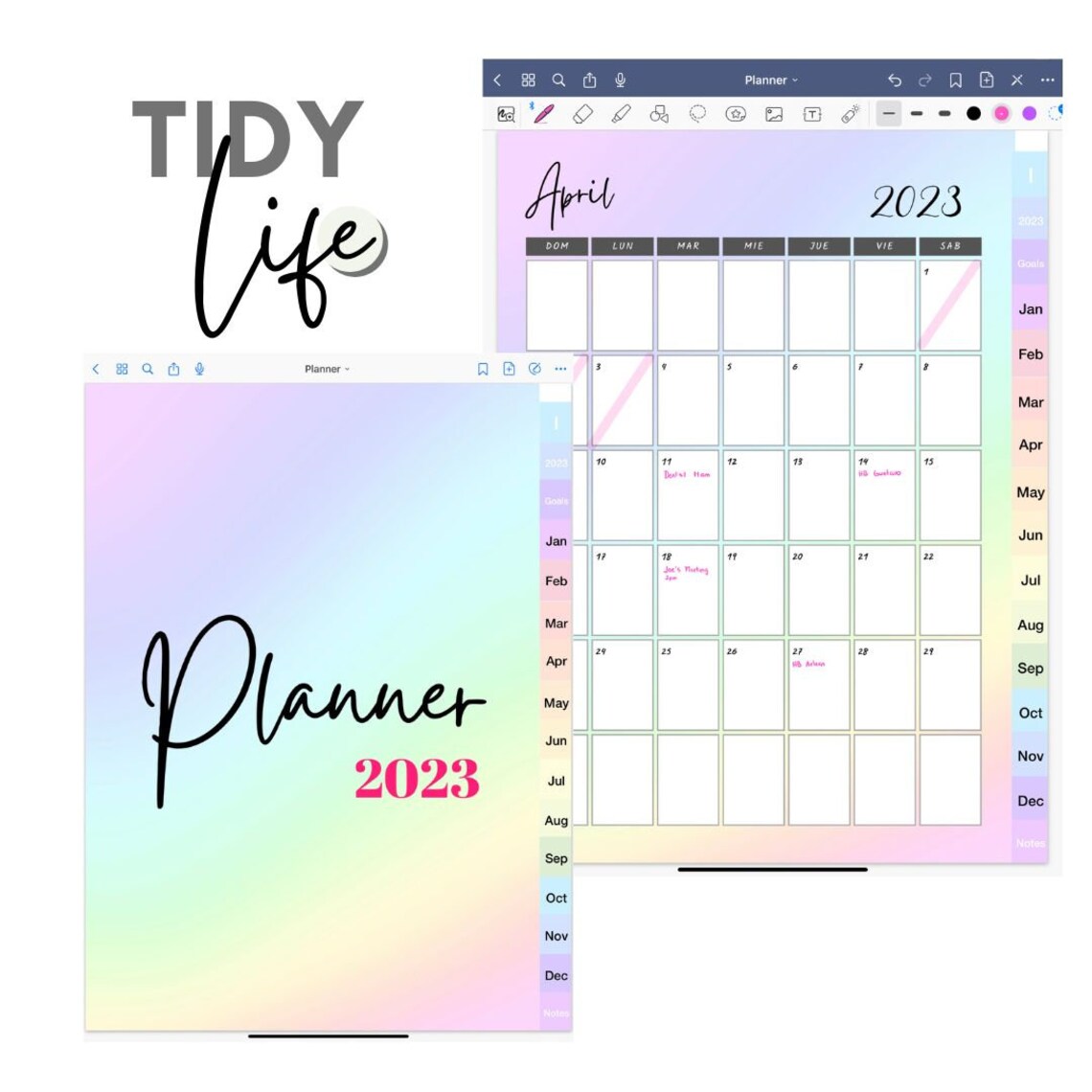 Planner Rainbow 2023 Digital PDF Planner Vertical Monthly - Etsy
