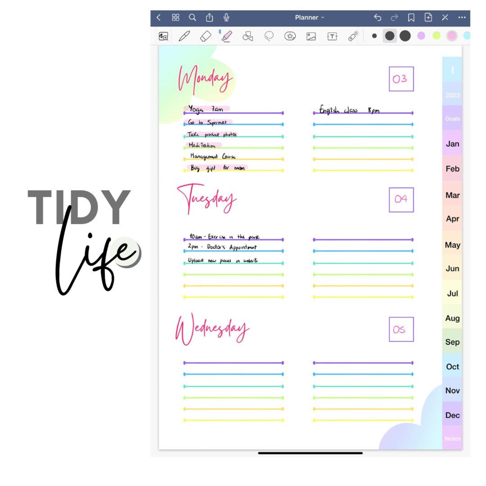 Planner Rainbow 2023 Digital PDF Planner Vertical Monthly - Etsy