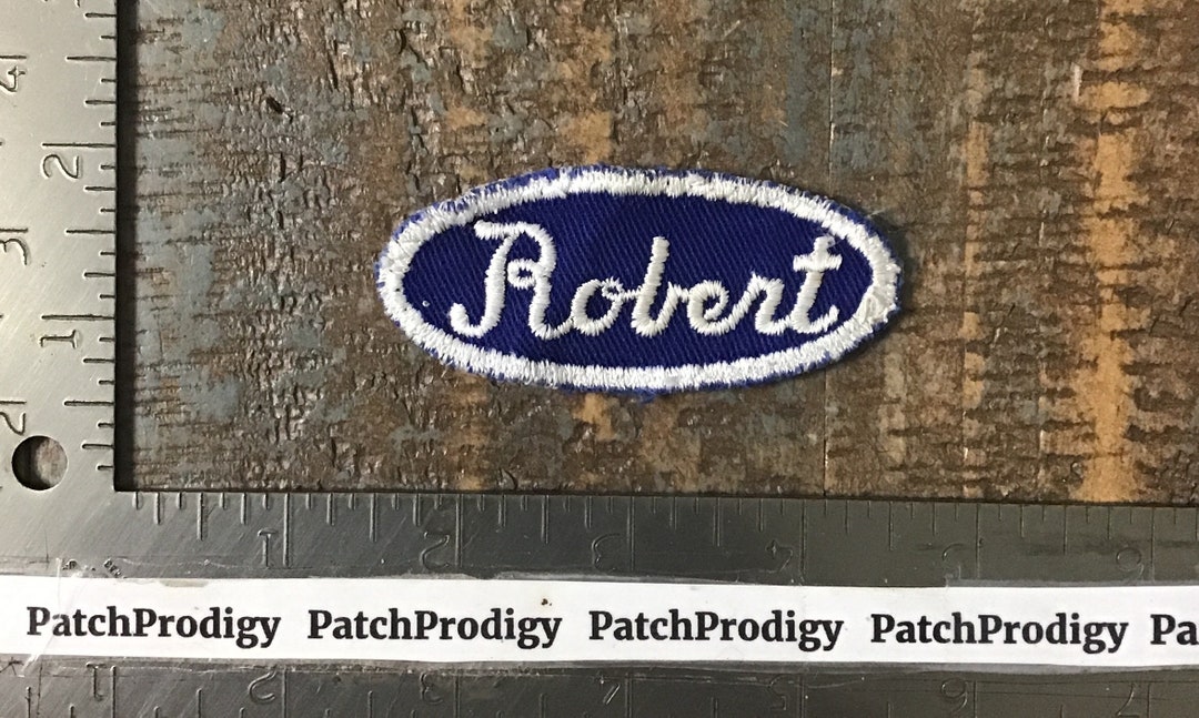 Vintage ROBERT Name Tag Work Shirt Job Uniform Sew-on Patch Blue/white ...