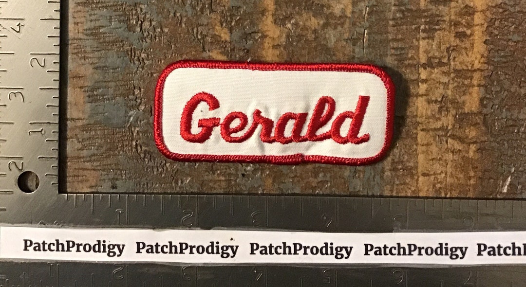 Vintage GERALD Name Tag Work Job Uniform Rectangle Iron-on Patch Red ...