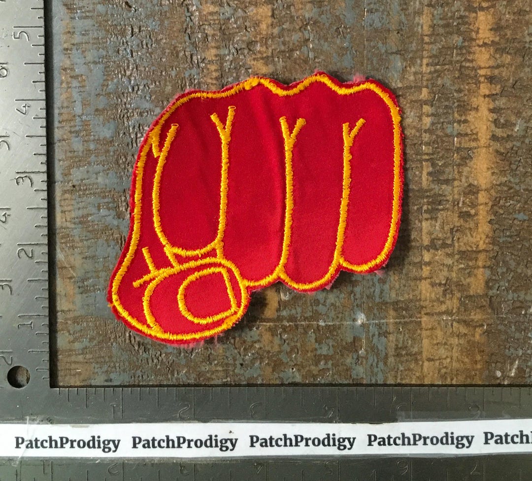 Vintage RED FIST Punch Fingers Hand Knuckles Funny Humor Iron-on Patch ...